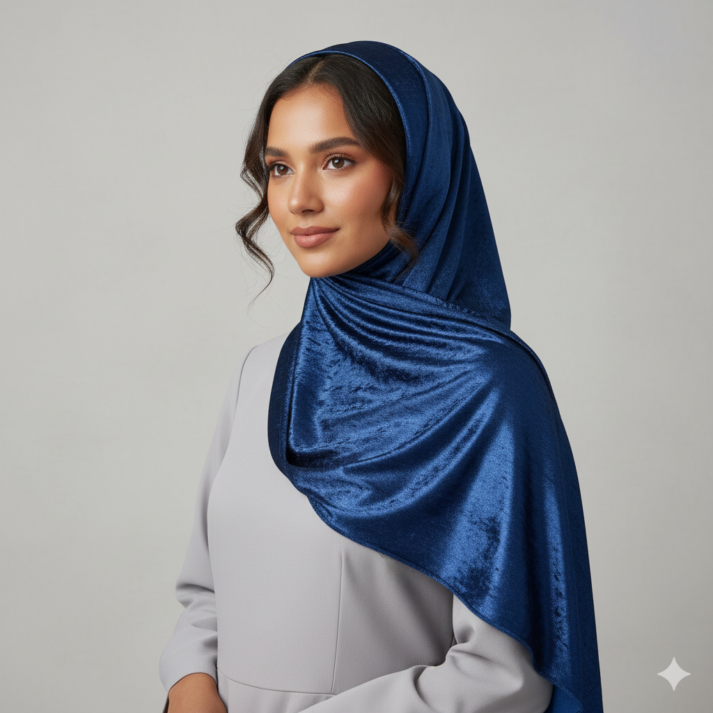 Navy Blue- Luxe Shimmer Crushed Satin Hijab – Hijab Kart